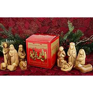 Holy Land Olive Wood Faceless Nativity Set from Israel, 12 Piece Unique Indoor Wooden Nativity Scene, Jesus Mary & Joseph Holy Family in the Manger Figurines, Seasonal Home Décor Accent for Christmas