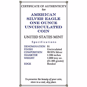 2017-1 Ounce American Silver Eagle Low Flat Rate Shipping .999 Fine Silver Dollar Uncirculated Us Mint