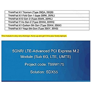 5W10V25768 Qualcomm X55 5G Module Card for ThinkPad X1 Fold Gen 1 X1 Titanium