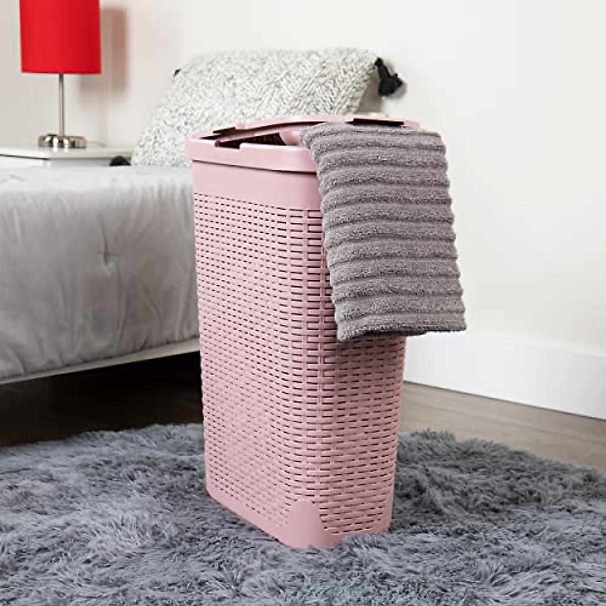 Mind Reader 40 Liter Slim Laundry Basket, Hamper with Cutout Handles, Washing Bin, Dirty Clothes Storage, Bathroom, Bedroom, Closet, Pink