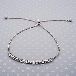 Timeless Love Sterling Silver 1/4 ct. t.w. Diamond Tennis Link for Women, Adjustable Bolo Friendship Bracelet 9.5", Dainty Jewelry for Women, Women’s Fashion Bracelets, Diamond Luxury Bangle for Women