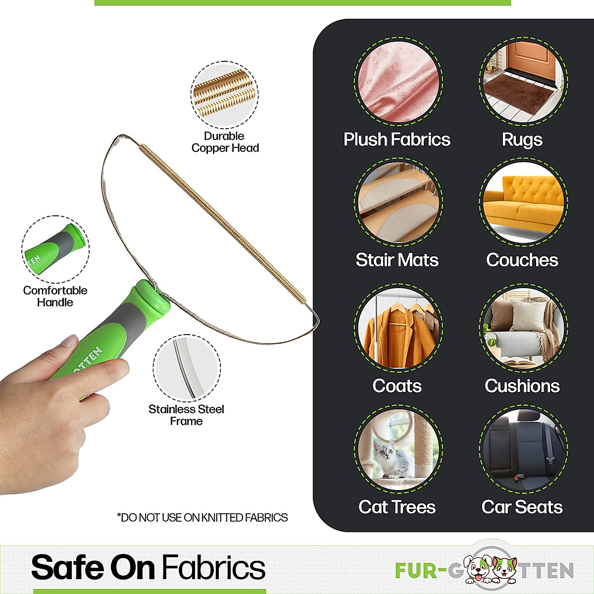 Pet Hair Remover - Reusable Dog Hair Remover and Cat Hair Remover | Pet Hair Remover for Couch, Furniture, Carpet, Car Seats or Bedding | Pet Hair Removal Tool with Carpet Scraper by FUR-GOTTEN