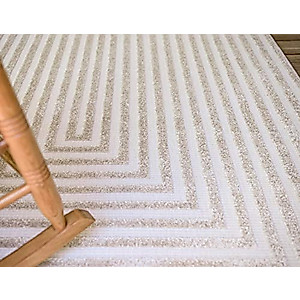 Unique Loom Sabrina Soto Outdoor Collection Geometric, Modern, Vibrant, Carved Area Rug, 2 ft x 6 ft, Beige