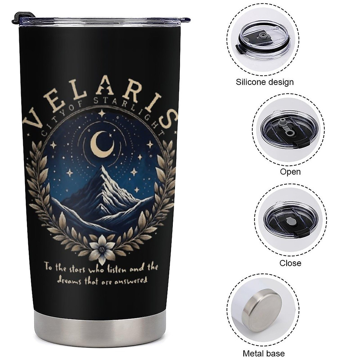 Velaris City Of Starlight Tumbler Acotar The Night Court Bookish 20 Oz Stainless Steel Insulated Tumblers with Lid And Straw Bookish Acotar Travel Coffee Mug Gifts