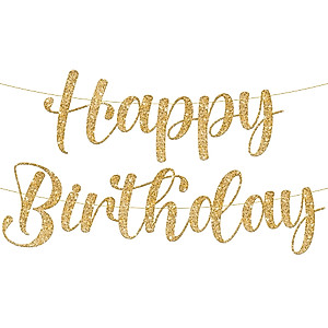 KatchOn, Glitter Gold Happy Birthday Banner - Pre-Strung, 10 Feet | Gold Happy Birthday Sign for Backdrop | Gold Birthday Banner for Happy Birthday Decorations | Backdrop for Gold Birthday Decorations