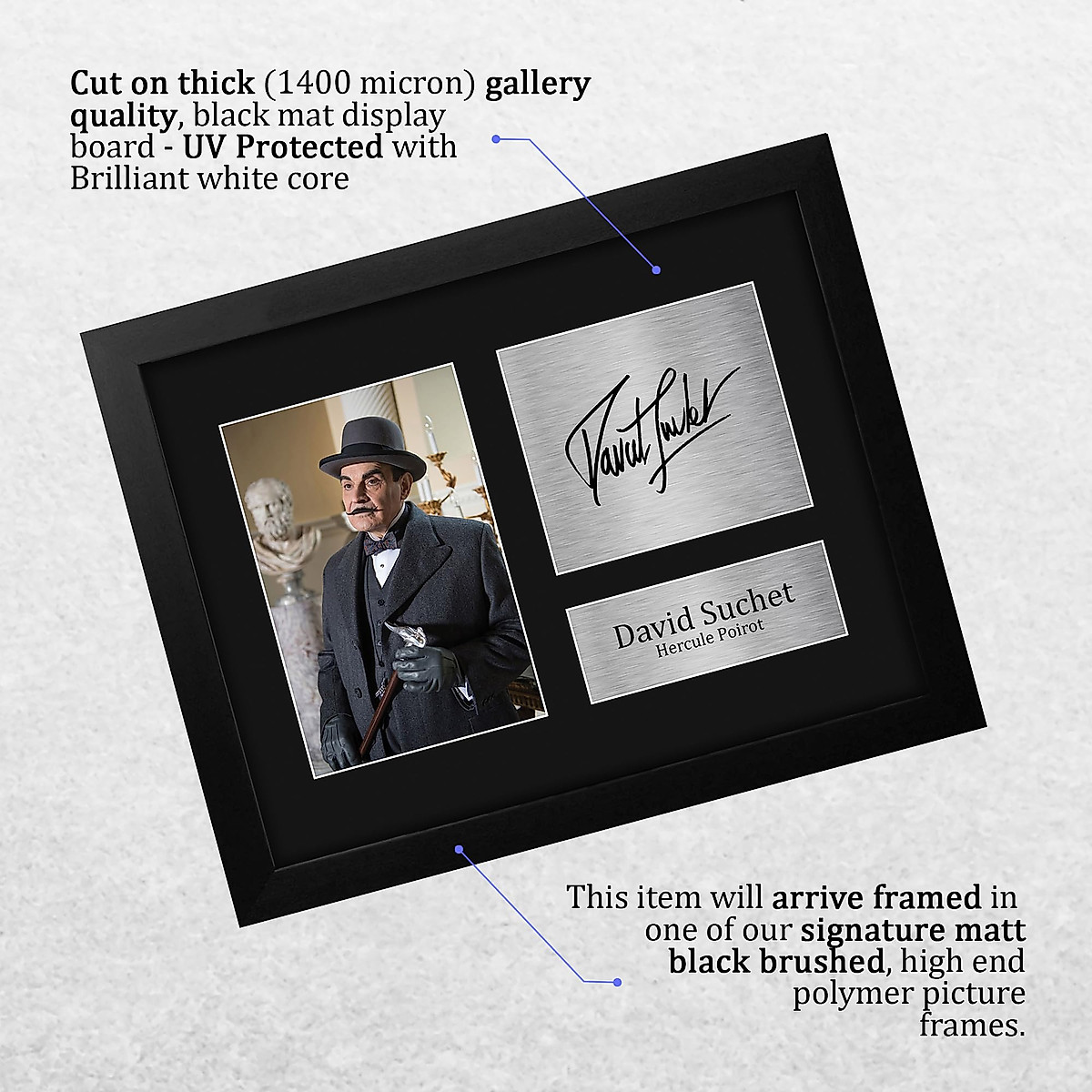 HWC Trading David Suchet Framed Gift Signed Printed Autograph Poirot Photo Display - US Letter Size