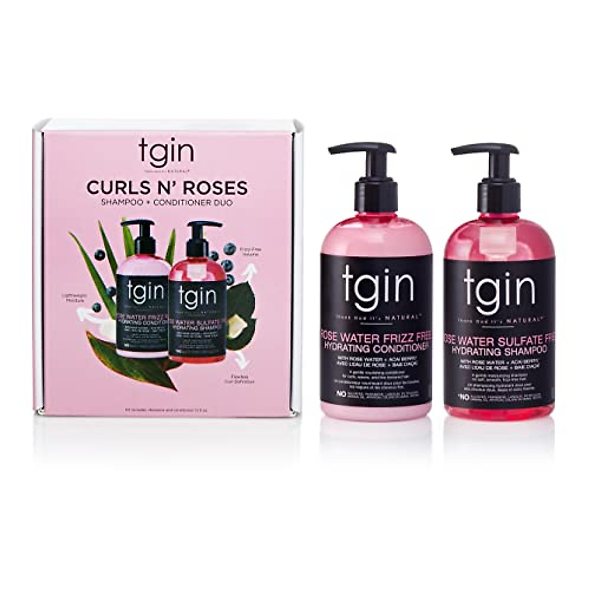 tgin Rose Water Shampoo + Conditioner DUO - For Natural / Dry/Fine/Color Treated Hair - Curls - Waves - Low Porosity - 13oz