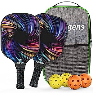 Asgens Pickleball Paddles Set, USAPA Pro Lightweight Graphite Pickleball Paddle Set of 2 Rackets and 1 Portable Carry Bag with 4 Balls for Outdoor & Indoor