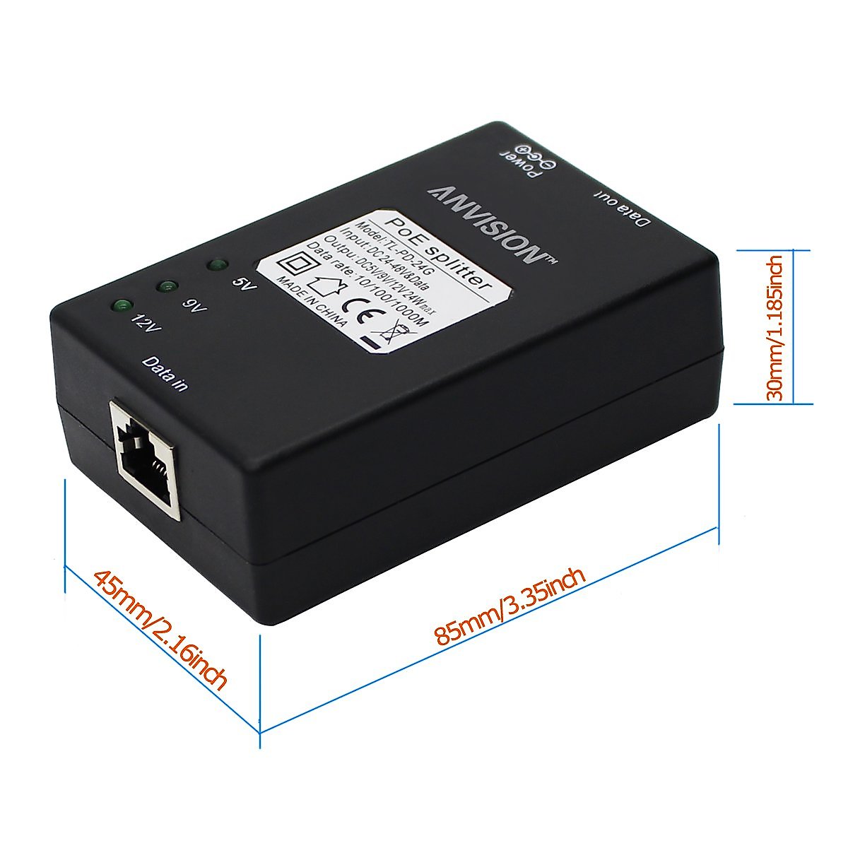 ANVISION 2-Pack Active Gigabit PoE Splitter Adapter with Multi-Size Tips, IEEE 802.3af Compliant, up to 100 Meters (328 Feet), DC 5V/9V/12V Power Output for IP Camera AP Voip Phone and More