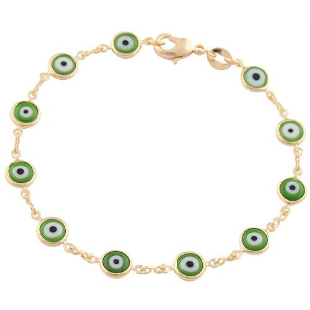 JOTW Gold Overlay with Mini Evil Eye Style 7.5 Inch Clasp Bracelet (Green)