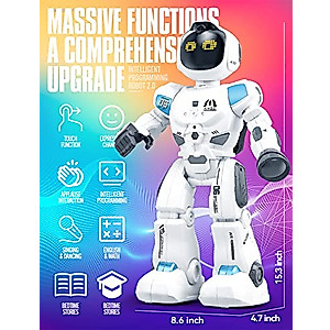 Large Smart Emo Robot Toys for Kids 5-7,Gesture Sensing Programmable Interactive Remote Control Robots for 8-12 with LED Eye Express for Boys 4-9 Years Old Birthday Gifts