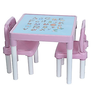 Toxz Plastic Kids Table and 2 Chairs Set,for Boys0 or Girls Toddler,with English Alphabet Table,Curved Table Corner,Safety Environmentally Friendly Material(Ship from US!)