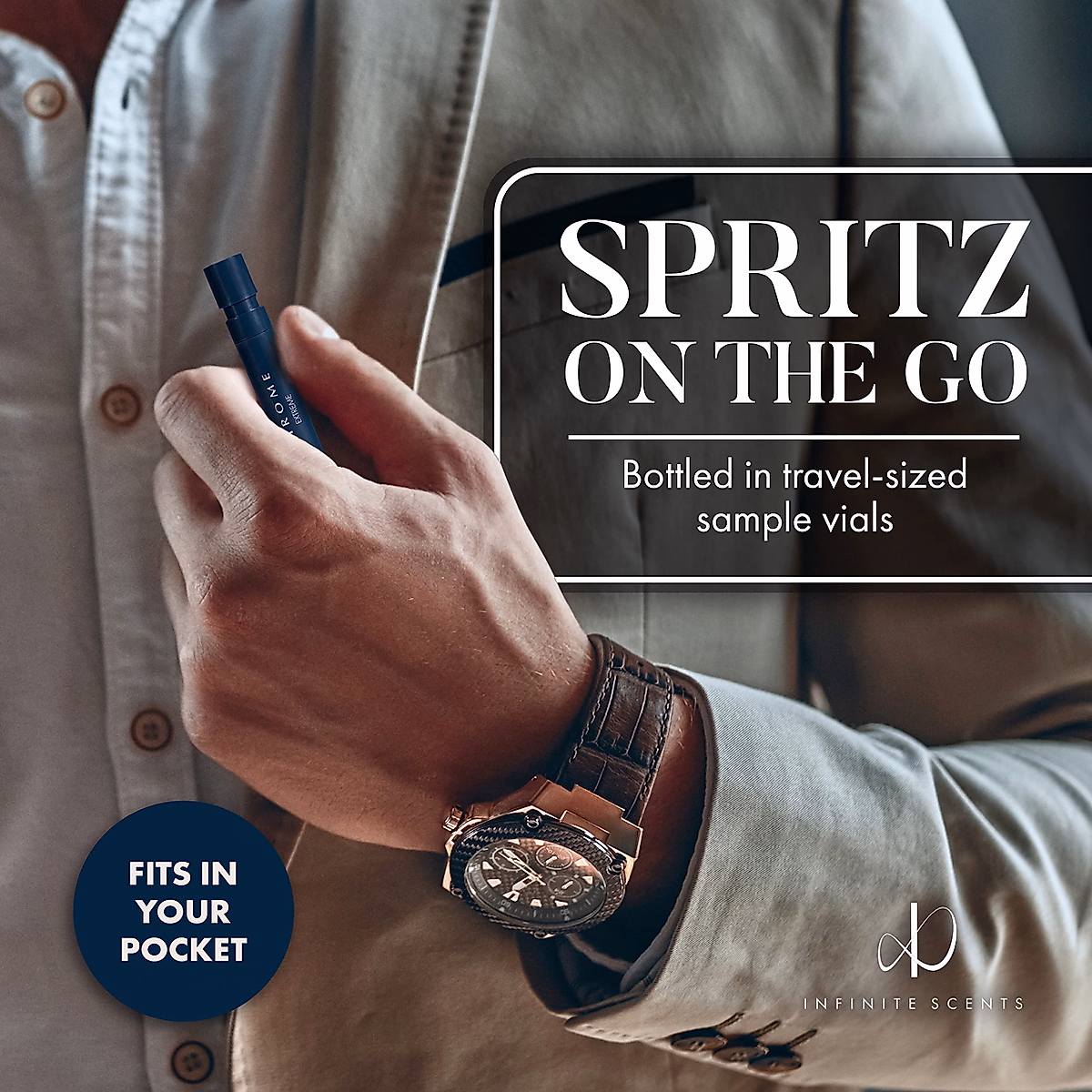 Infinite Scents Men's Cologne Sampler Set: 6 Designer Fragrances + Pocket-Sized Pouch - Travel-Size Cologne Sample Pack Gift Set