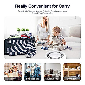 Mini Washing Machine, Portable Washer with Foldable Laundry Tub, Ultrasonic Turbine Washer for Baby Clothes Underwear Socks Towels Toys RV Travel Camping Home Apartment Dorm Laundry