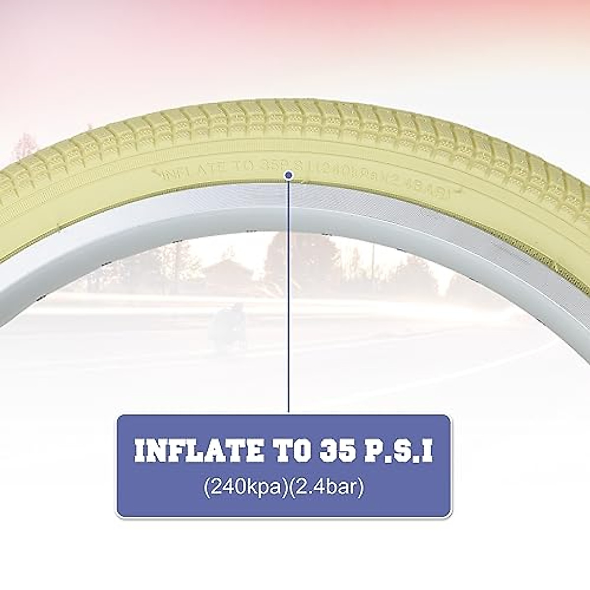 WEEROCK 20 Inch Bicycle Tire,Bike Tyre for 20 Inch Bicycle, BMX, MTB Mountain Bike,Child Kid Bike,Tricycle,Crusier Bicycle,Student Bike, Beige