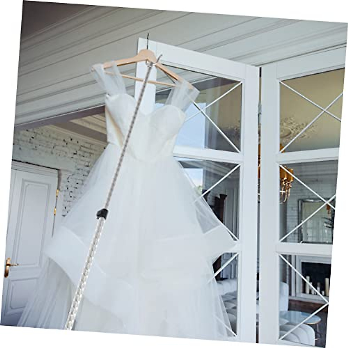 CAXUSD Clothes Pole Adjustable Curtain Rods Outdoor Clothesline Heavy Duty Tension Rod Home Clothesline Rod Hanger Reach Pole Curtain Pull Alloy Silver Simple Pole for Clothes Light Shot