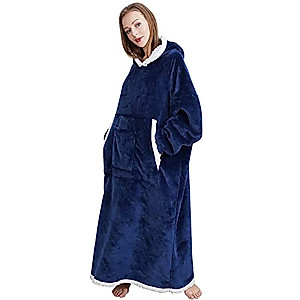 Oversized Blanket Hoodie, Warm Cozy Wearable Blanket Unique Wife Gift Mom Gifts, Blanket Sweatshirt for Women Men Adults(Blue/Ultra Long)