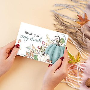Whaline 24 Pack Fall Thank You Cards Bulk Blue Pumpkin Greeting Cards with Envelope Sticker Blank Note Cards for Autumn Birthday Baby Shower Party Supplies, 4 x 6 Inch