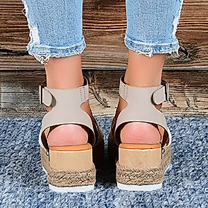 Buckle Wedges Beach Breathable Women's Weave Strap Open Sandals Shoes Summer Toe High Heel Wedges Boots for Women (Grey, 6.5-7)