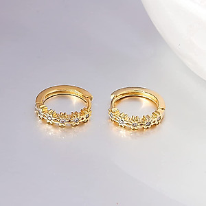 CiNily Small Gold Hoop Earrings for Women Flower Cubic Zirconia Huggie Earrings Hypoallergenic 14K Yellow Gold Plated Cartilage Earrings