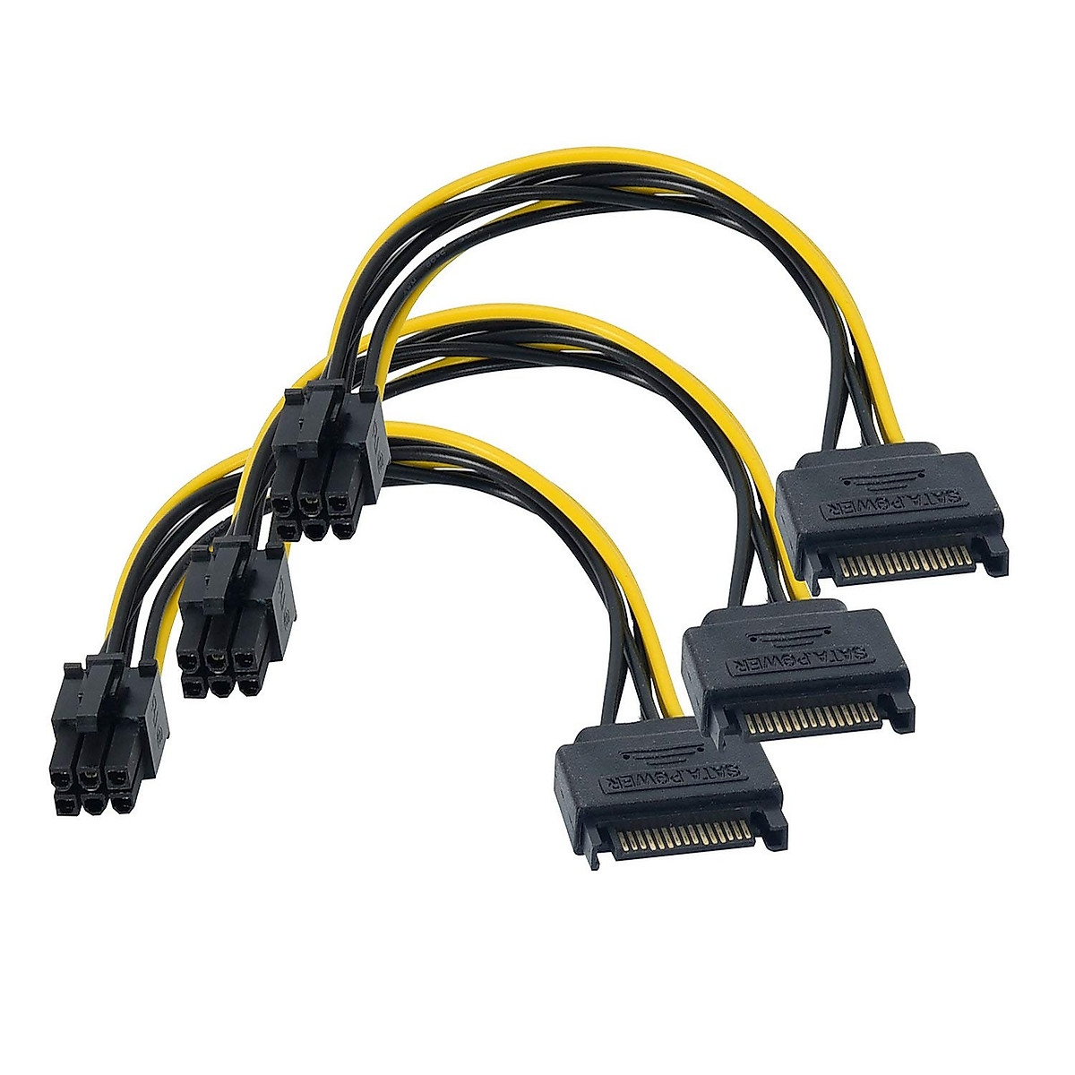 SATA Power Cable 3 Pack SATA 15-Pin to 6-Pin PCI Express Card Power Cable Adapter 8 Inch