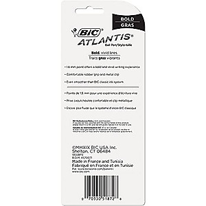 BIC Atlantis Bold Retractable Ball Pen, Bold Point (1.6mm), Blue, 3-Count