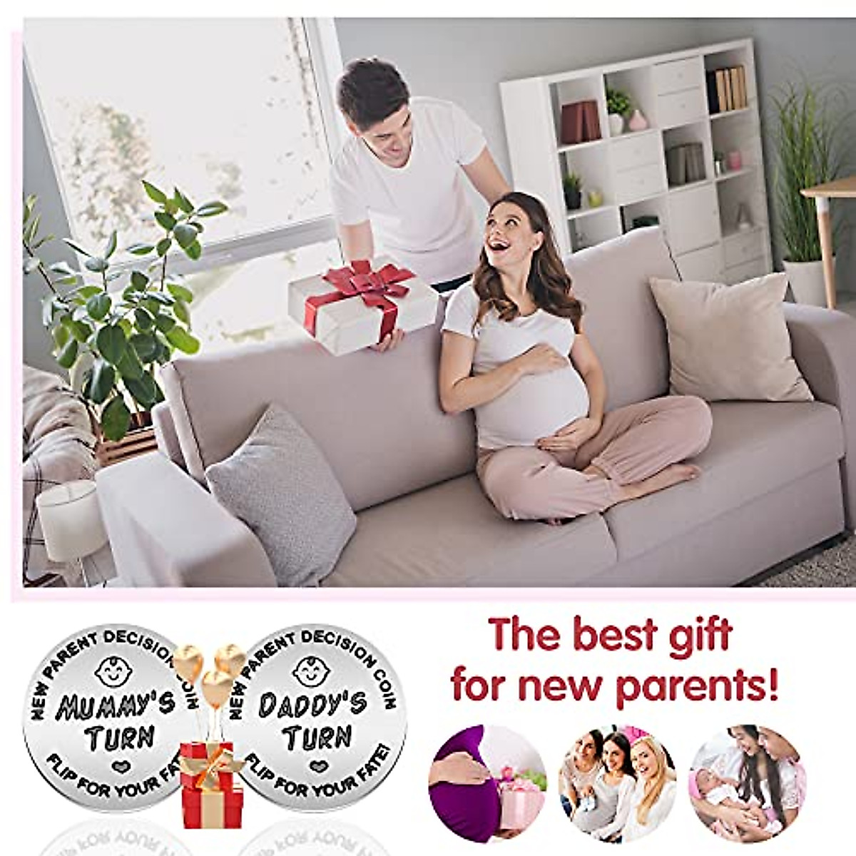 Decision Making Coin New Parents Gifts Pregnancy Gifts New Baby Gifts for Parent Mom Dad Decision Coin for Women Men Pregnancy for First Time Mummy Daddy to Be Christmas Birthday Gift (Silver)