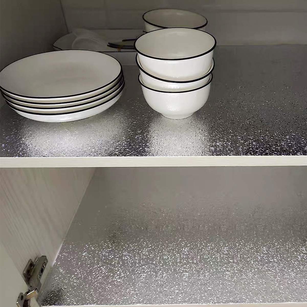 BAYYA Silver Kitchen Backsplash Wallpaper Stickers Peel and Stick Aluminum Foil Contact Paper Self Adhesive Waterproof Oil-Proof Heat Resistant Wall Sticker for Countertop Drawer Liner Shelf Liner