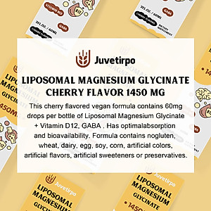 Magnesium Glycinate Liquid Drops - Liposomal Chelate with Cherry Flavor for Easy Absorption, Promotes Sleep, Mood, Intestinal & Bone Health, Reduces Stress - 60ML (2.04 Fl Oz (Pack of 1))