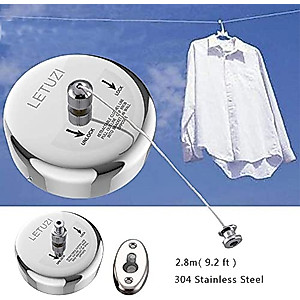 Retractable Clothesline * 2 Pcs, 304 Stainless Steel Clothing Line Dryer with Adjustable Rope String, 9.2 Feets Clothes Line for Hanging Drying Indoor Room Bathroom Laundry Outdoor Travel(Double)