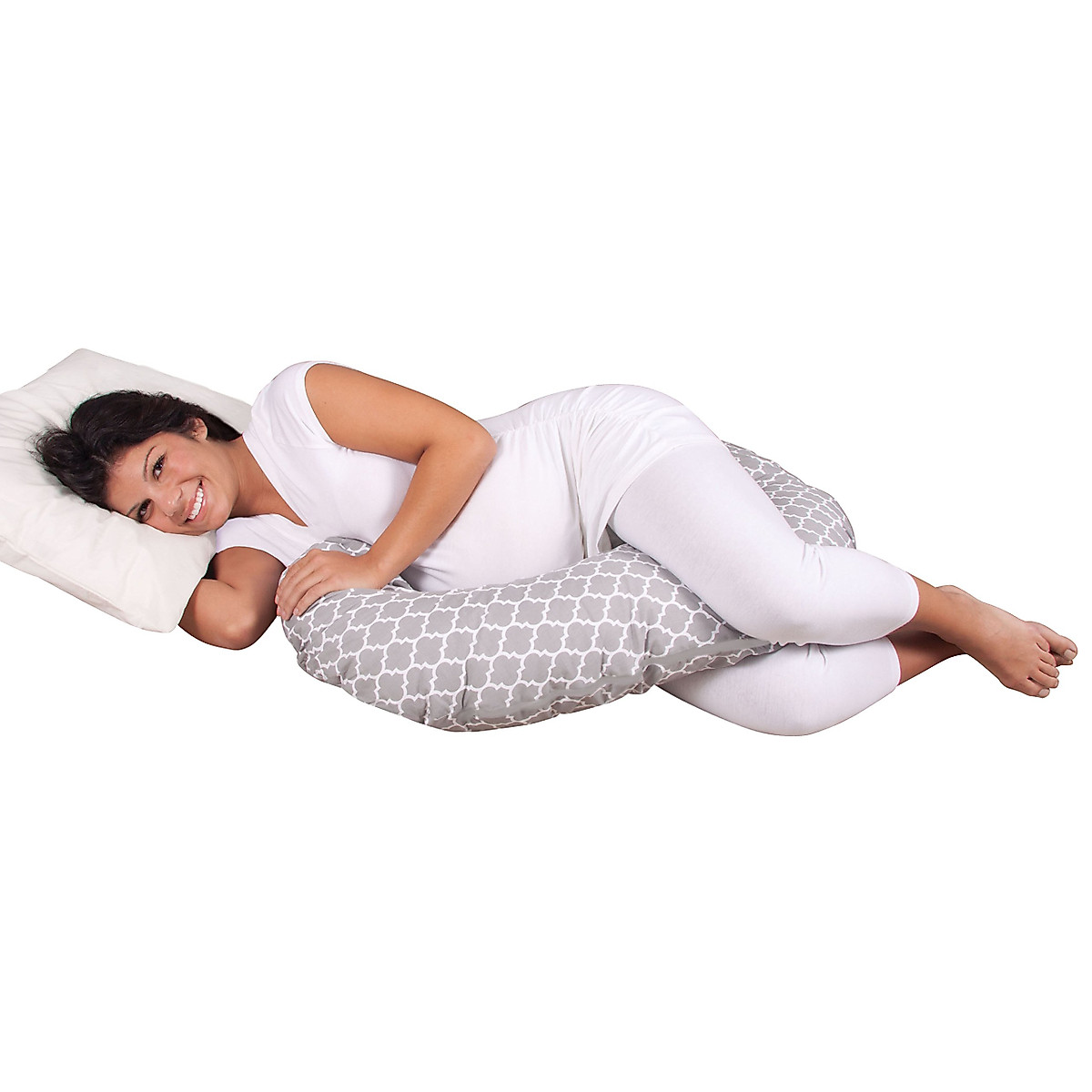 Leachco Snoogle Mini Chic - Compact Side Sleeper Pregnancy Pillow - Moroccan Gray