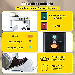 VEVOR Pottery Wheel, 0-300RPM Speed 0-7.8in Lift Table Electric Clay, 14in Ceramic Forming Machine Foot Pedal Detachable Basin Sculpting Tool Accessory Kit for Work Home Art Craft DIY, White