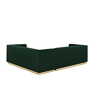 Inspired Home Anniston Velvet Upholstered Corner Sectional Sofa, Gold Base,Right Facing, Hunter Green