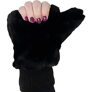 Funky Junque Mittens Women's Faux Fur Warm Fuzzy Soft Fingerless Gloves - Black