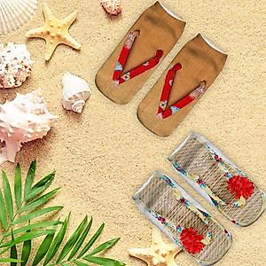 Syrisora 4 Pairs Funny Flip Flop Socks - Manicure Print Socks 3D Pattern Socks Sandal Printed Socks Low Cut Ankle Socks Running Yoga Socks (B)