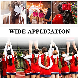 TUUXI 4pcs Large Cheer Hair Bows 8 Inch Grosgrain Ribbon Elastic Bands Ties Ponytail Holder for School College Sports Cheerleading Cheerleaders Bows Black Red Pink White