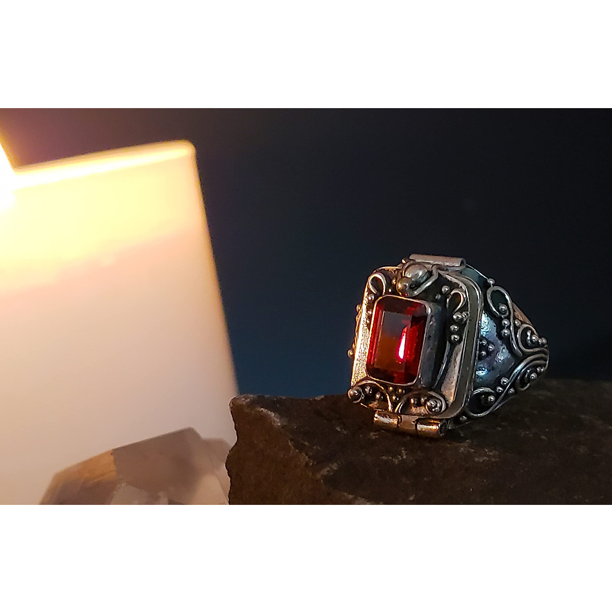 Sterling Silver Garnet Poison Box Locket Ring Size 8(Sizes 4,5,6,7,8,9,10)