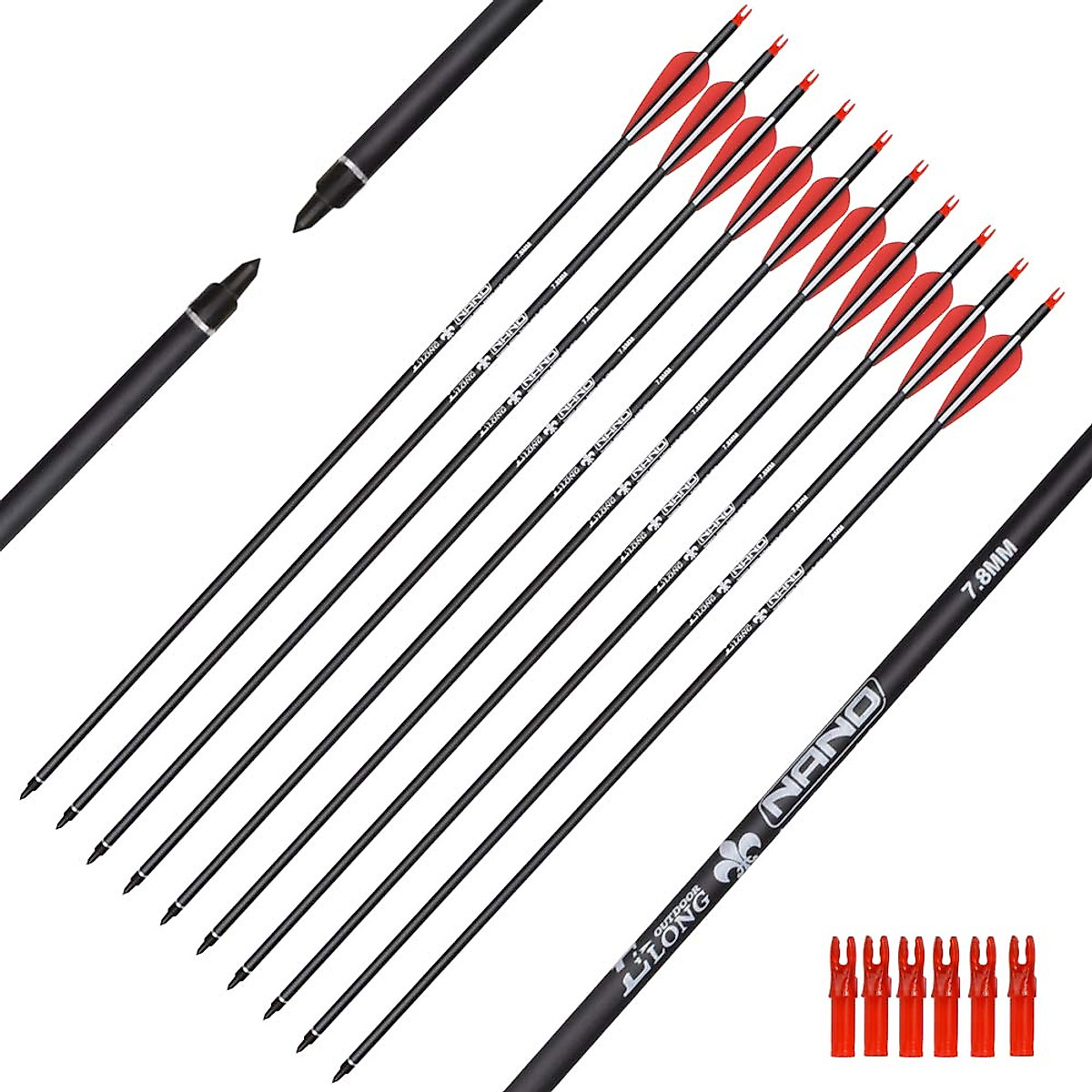 Archery Carbon Arrow Hunting Target Practice Arrows 30 Inch with Removable Tips for Compound & Recurve Bow 500 Spine 12PCS