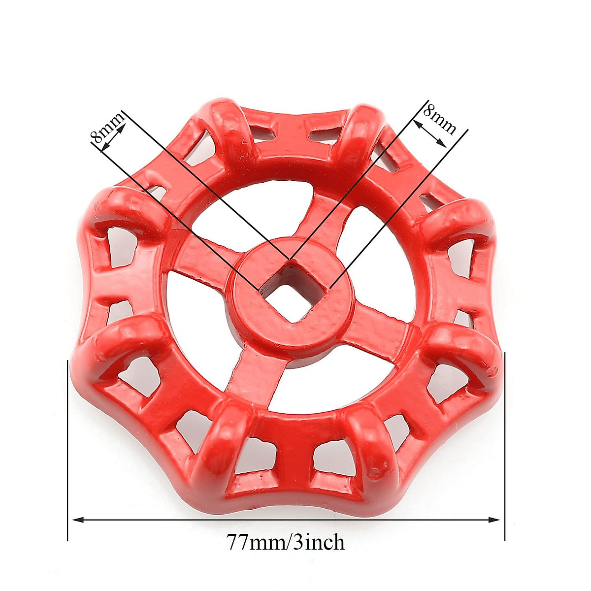 PZRT Cast Iron Outside Faucet Round Wheel Handle, Hose Bib Water Spigot 8x8mm, Red