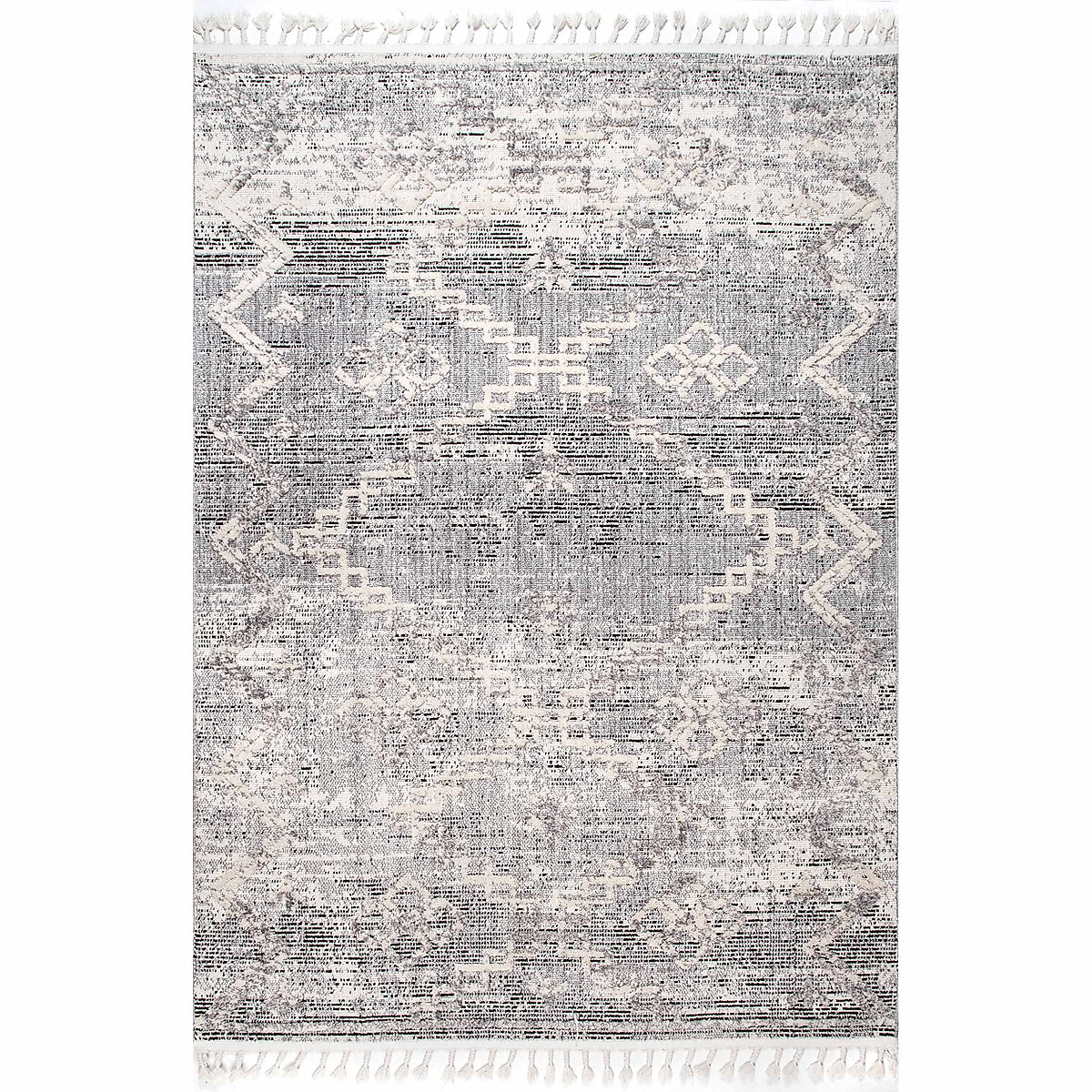 nuLOOM Roxy Textured Diamond Tassel Area Rug, 8x11, Grey
