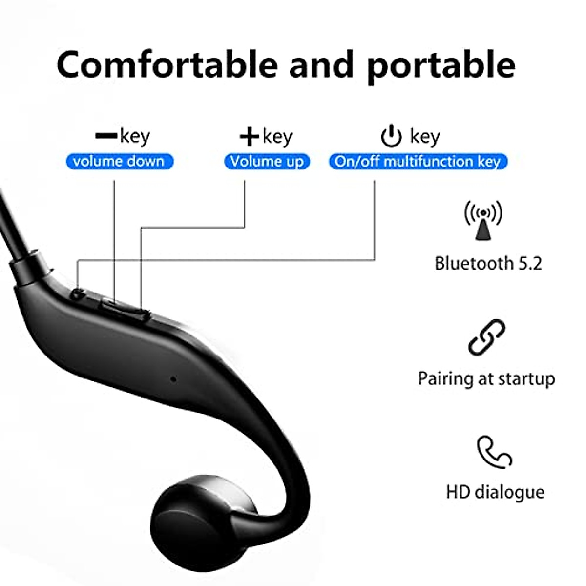 Bluetooth Headphones Open Ear Headphones Bluetooth 5.2 Sports Wireless Earphones with Built-in Mic,Sweat Resistant Headset for Cycling,Running,Hiking