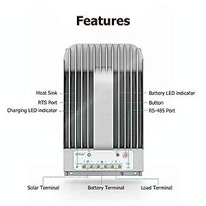 EPEVER 40A MPPT Solar Charge Controller 12/24VDC Automatically Identifying System Voltage with MT50 Remote Meter &Temperature Sensor RTS &Communication Cable RS485