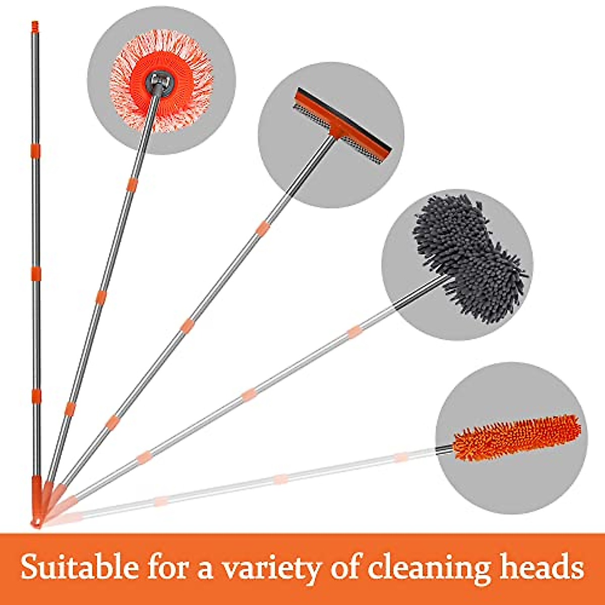 cosbur Spin Mop Handle Replacement, 4-Section Mop Handle Replacement for Spin Mop, Stainless Steel Mop Pole Handle for Commercial Mop and Mop Refills, Cleaning Tools Accessories(Orange)