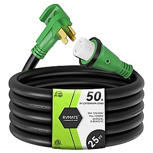RVMATE 50 Amp 25 Feet RV/Generator Lockable Power Extension Cord, Easy Plug in Handle, 14-50P to SS 2-50R with LED Indicator, ETL Listed