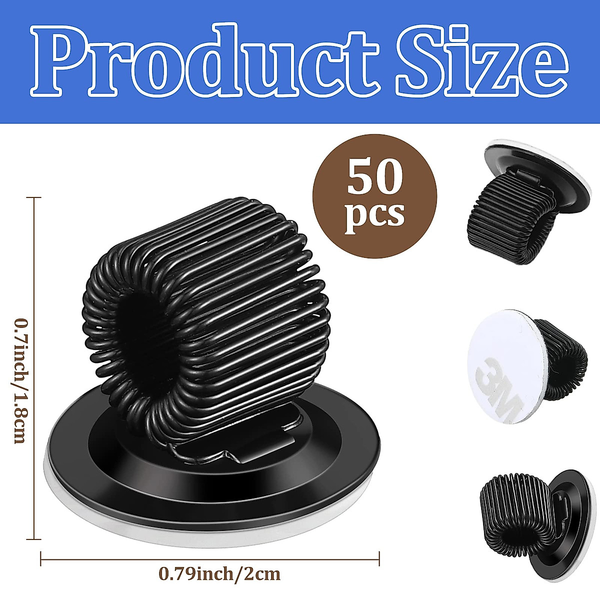 Colarr 50 Pieces Metal Pen Holder Clips Self Adhesive Pen Pencil Organizer with Adjustable Spring Loop Manganese Steel Pen Clip for Whiteboard Refrigerator Erase Board Bulletin Board (Black)