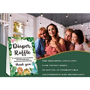 Diaper Raffle Baby Shower Game Set(1 Standing Sign + 50 Guessing Cards), Dinosaur Theme Diaper Raffle Tickets for Baby Shower, Safari Jungle Baby Shower Party Favor Decor - A19