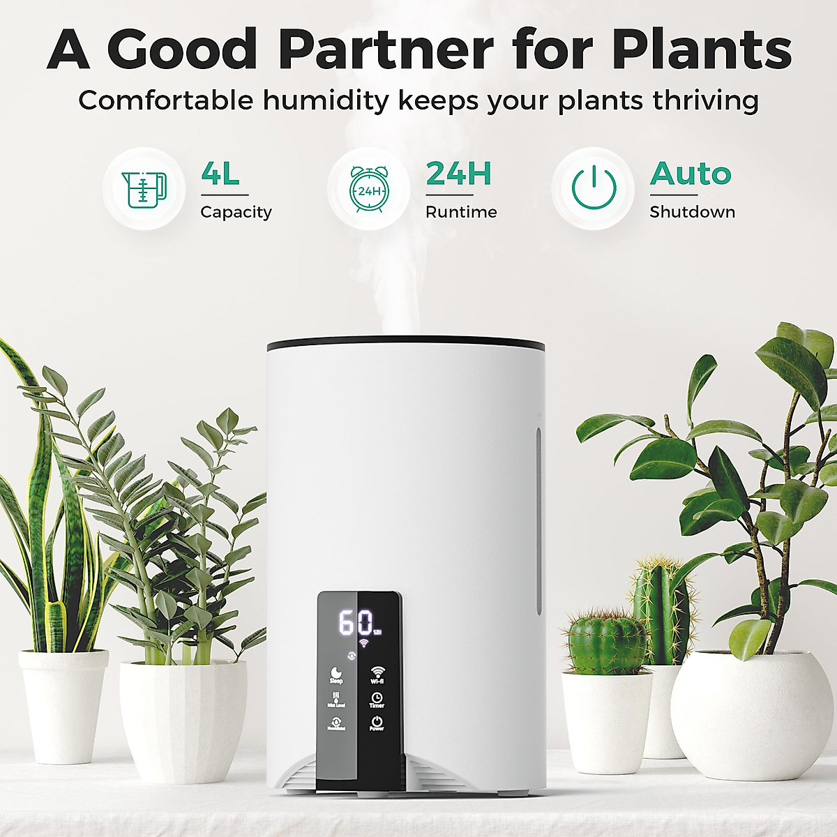 Humidifiers for Bedroom Large Room Home, 4L Cool Mist Humidifier for Smart App & Voice Control, Fill Essential Oil Diffuser for Baby and Plants, Quiet Ultrasonic Humidifier with 360° Nozzles, White.