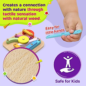 Bimi Boo 28 Pсs Letter and Number Construction Activity Set - Wooden Letters Number Shape Puzzles for Kids - Letter and Number Construction Activity Set - Shape Color Recognition Pegboard