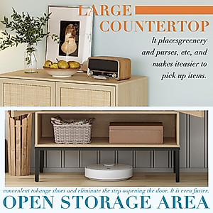 Brafab Shoe Storage Cabinet with Adjustable Shelf, 5 Tier Shoe Organizer with Natural Woven Rattan Doors, Shoe Rack with Opening Shelf for Hallway Entryway Living Room (Oak)