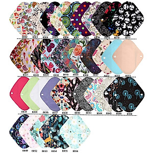 6 Pieces 8 Inch Charcoal Bamboo Mama Cloth/Menstrual Pads/Reusable Sanitary Pads/Panty Liners - You Choose 6 from 19 Designs and Email to Me